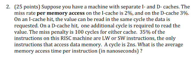Solved What is the average memory access time? | Chegg.com