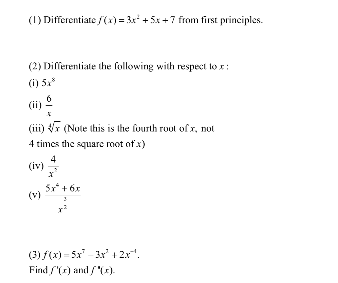 Solved (1) Differentiate f(x) = 3x² + 5x + 7 from first | Chegg.com
