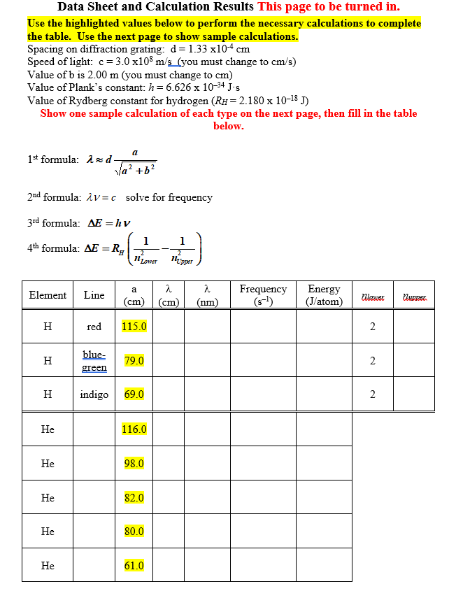 Solved Data Sheet and Calculation Results This page to be | Chegg.com