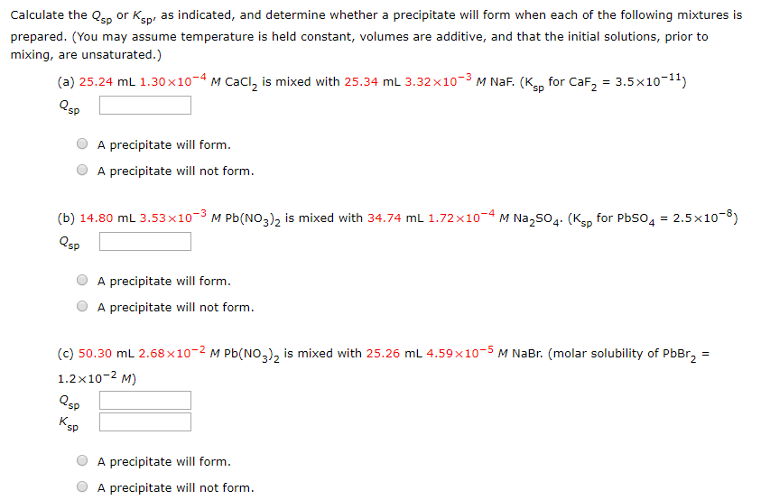Solved Calculate the Qsp or Ksp as indicated, and determine | Chegg.com