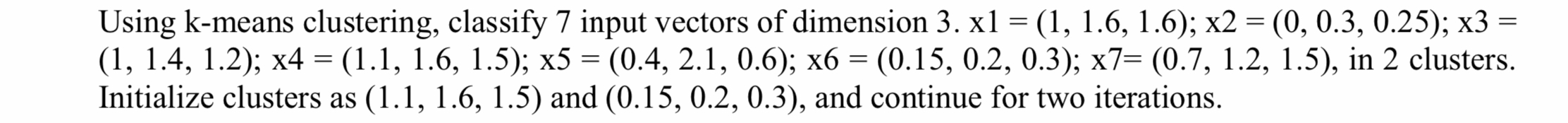 Solved Using k-means clustering, classify 7 ﻿input vectors | Chegg.com