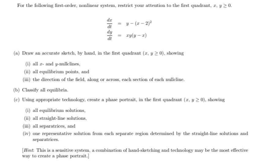 Solved For the following first-order, nonlinear system, | Chegg.com