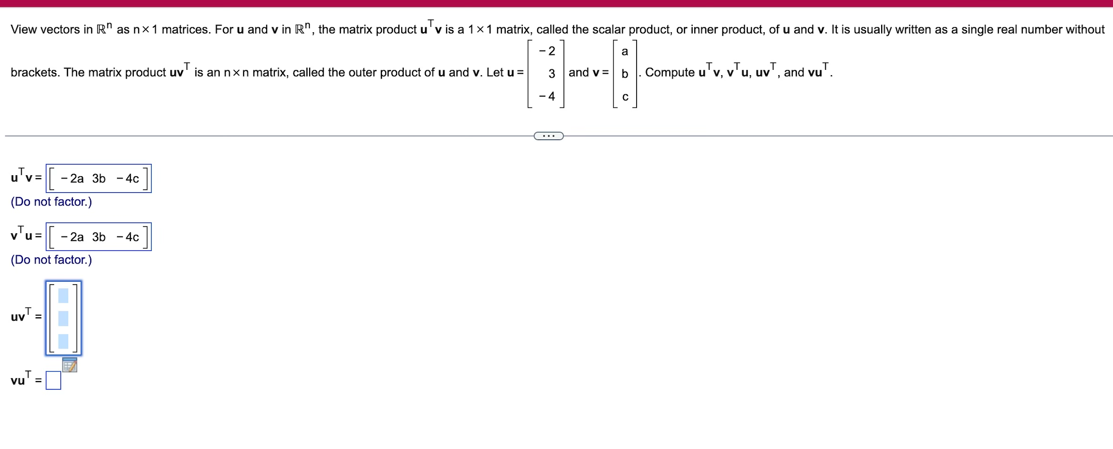 Solved brackets. The matrix product uvTT ﻿is an n×n ﻿matrix, | Chegg.com