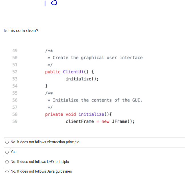 Solved TO Is this code clean? 49 50 51 52 53 54 * Create the | Chegg.com