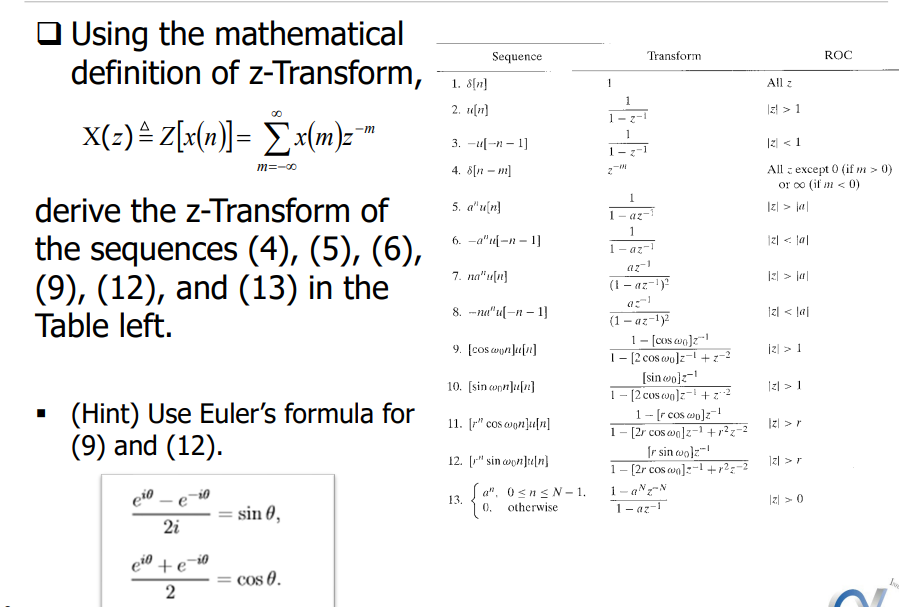 Solved Sequence Transform ROC Using the mathematical | Chegg.com