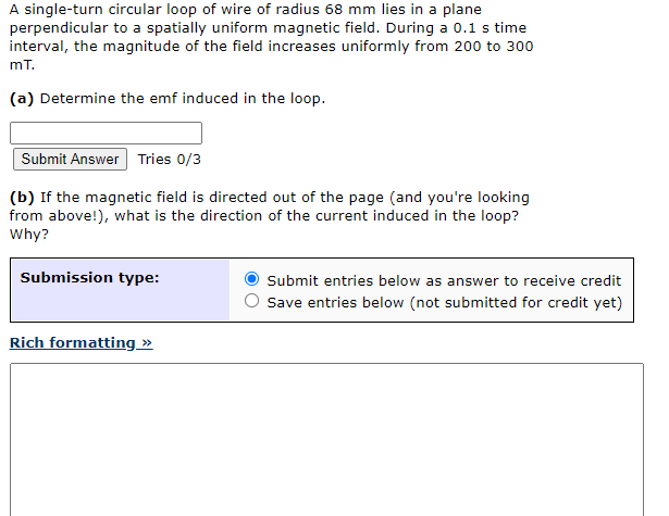 Solved A single-turn circular loop of wire of radius 68 mm | Chegg.com
