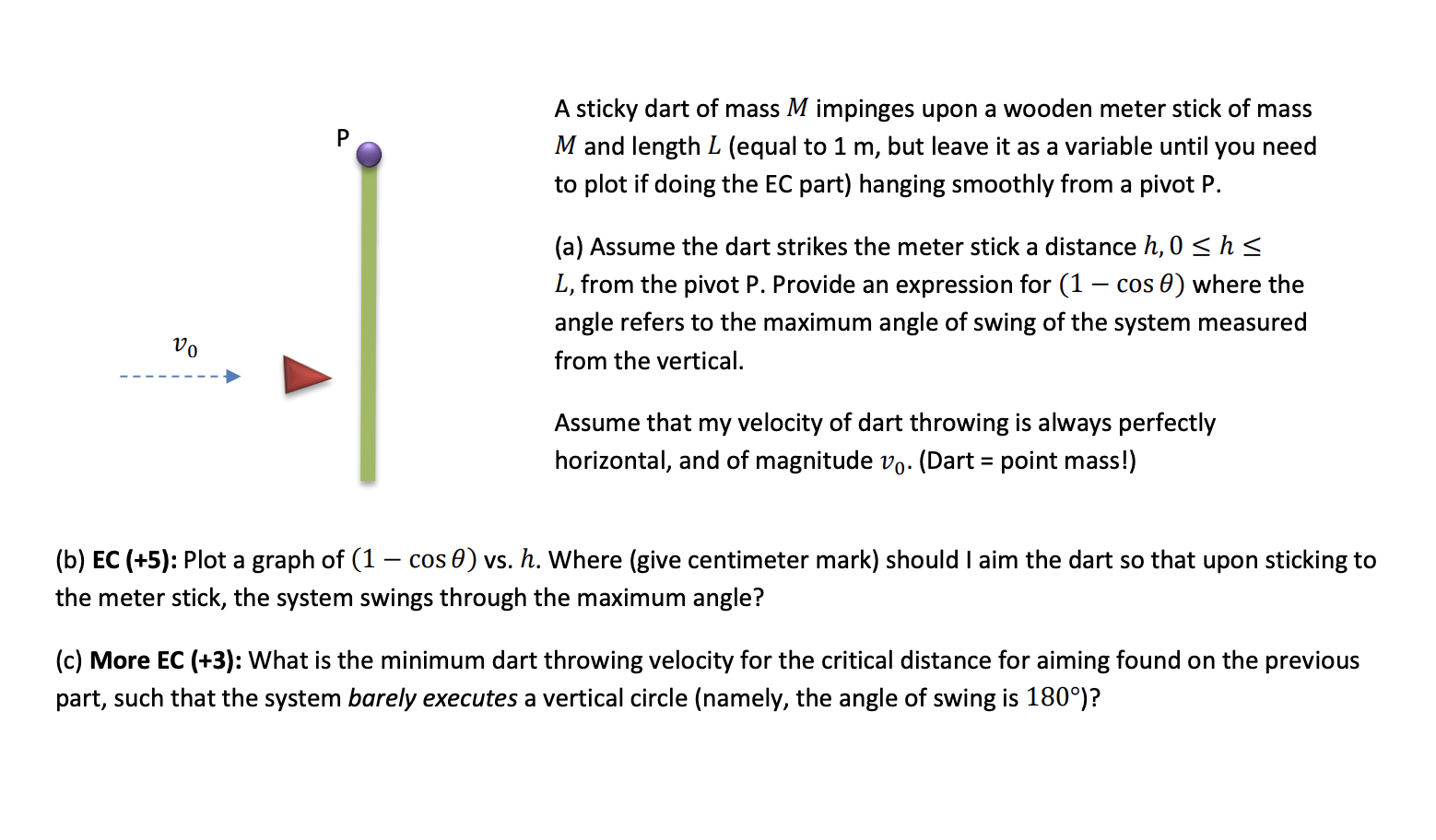 Solved Р A sticky dart of mass M impinges upon a wooden | Chegg.com