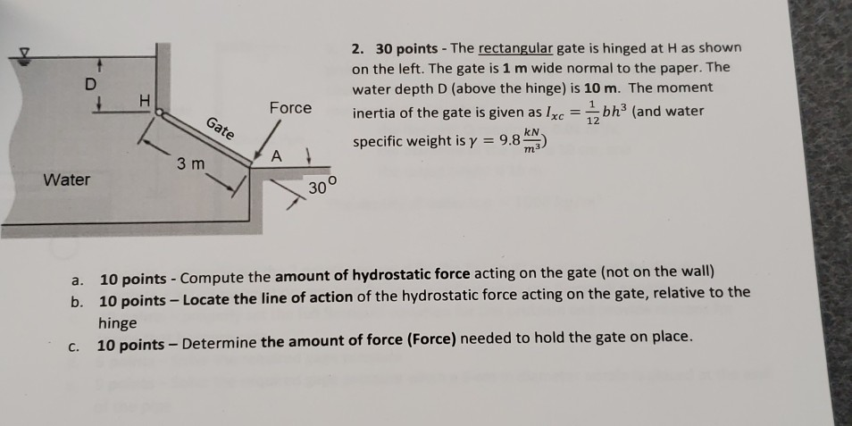 Solved D Aba 2. 30 points - The rectangular gate is hinged | Chegg.com