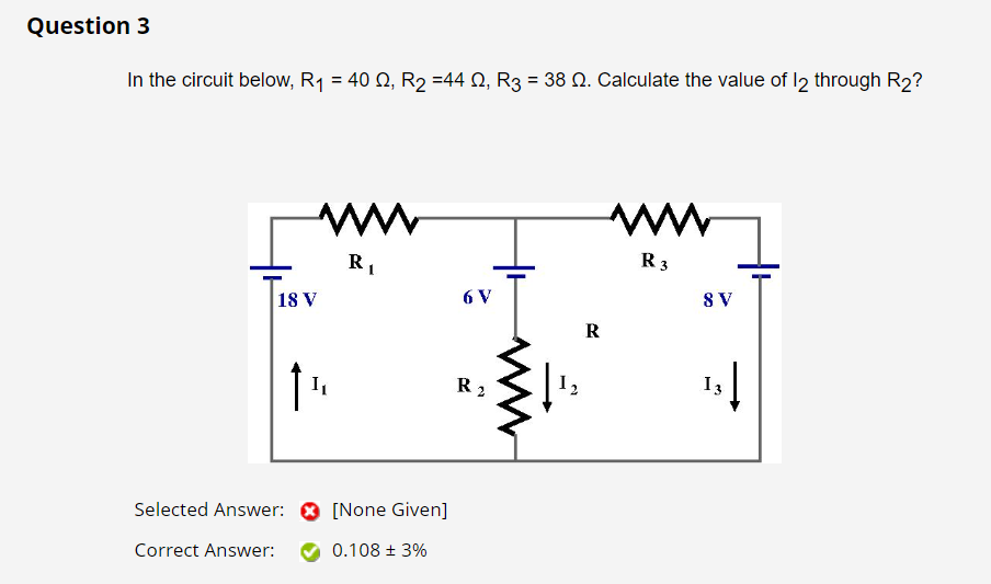 Solved In the circuit below, R1=40Ω,R2=44Ω,R3=38Ω. Calculate | Chegg.com