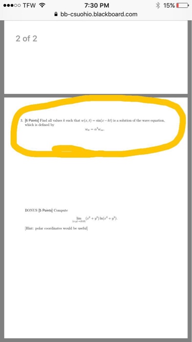 Solved 7:30 PM 15% D oo TFW bb-csuohio blackboard com C Due | Chegg.com