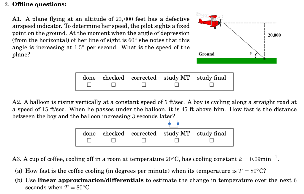 Solved 2. Offline questions: A1. A plane flying at an | Chegg.com