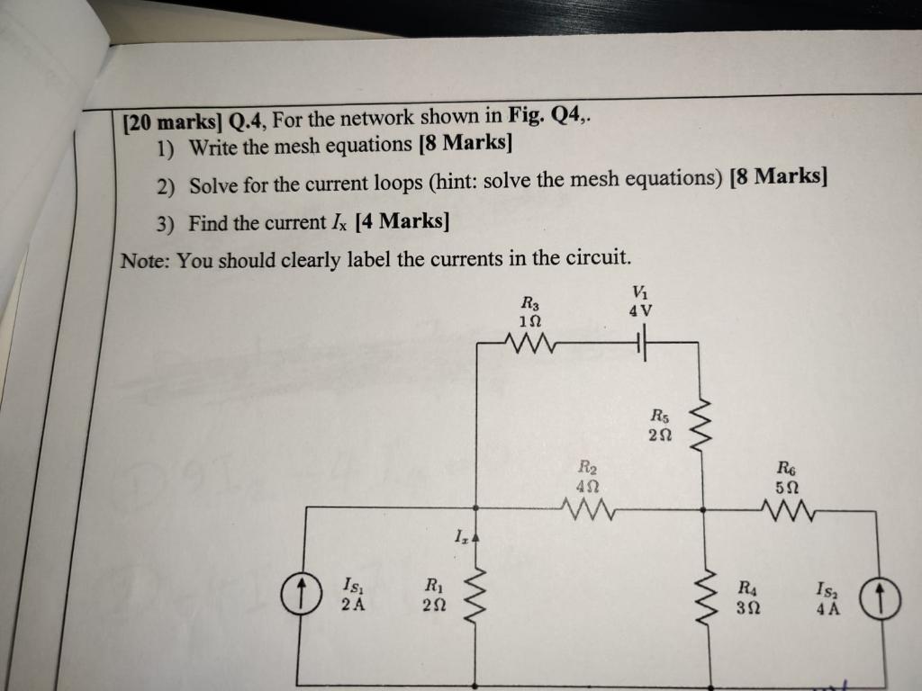 Solved [20 marks] Q.4, For the network shown in Fig. Q4,. 1) | Chegg.com