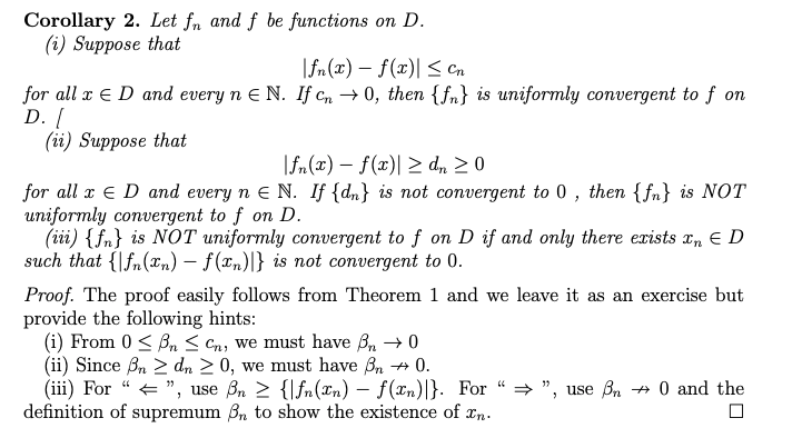 Solved Corollary 2. Let fn and f be functions on D. (i) | Chegg.com