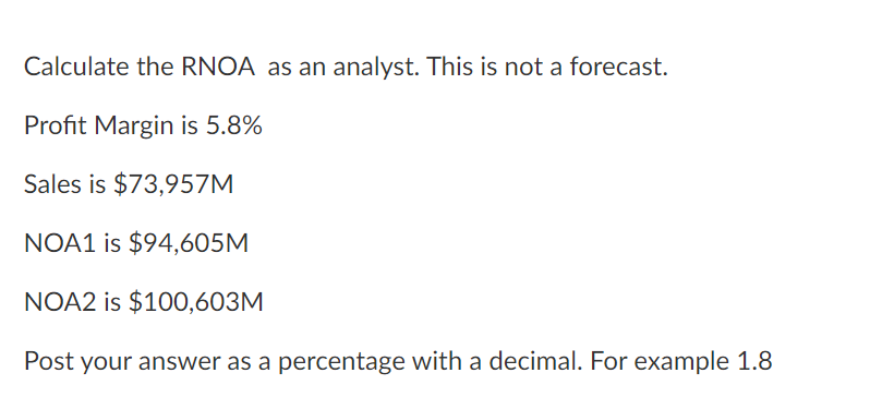 Solved Calculate the RNOA as an analyst. This is not a | Chegg.com