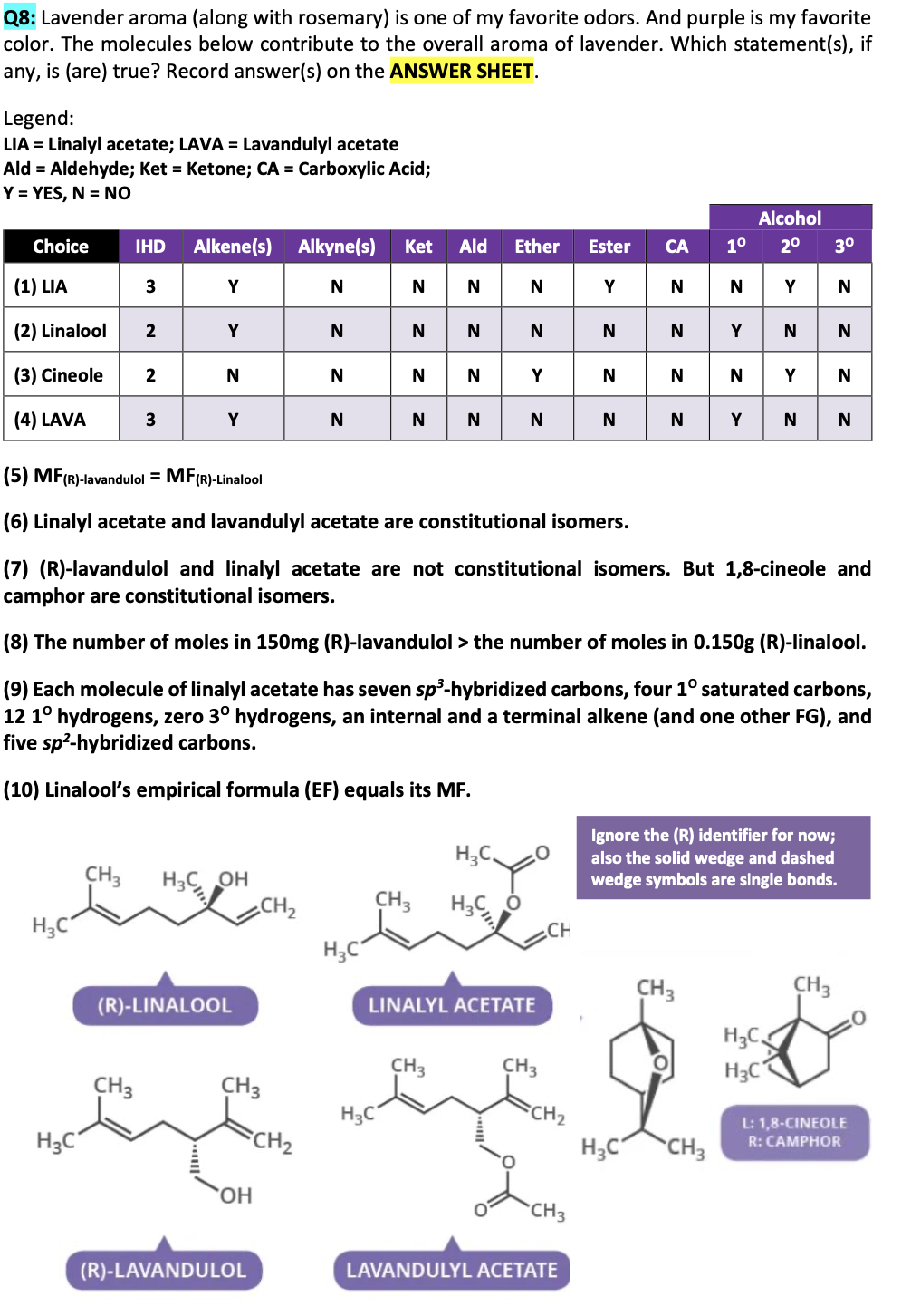 Solved Q8: Lavender aroma (along with rosemary) is one of my | Chegg.com