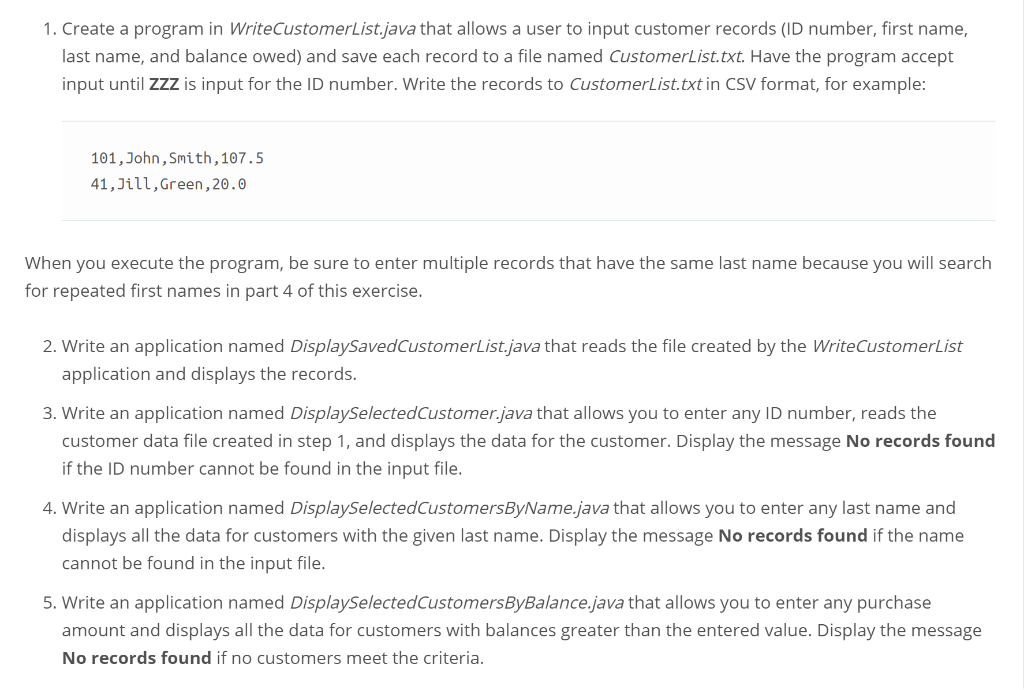 1. Create a program in WriteCustomerList.java that | Chegg.com