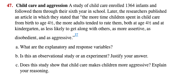 Solved 47 Child Care And Aggression A Study Of Child Care Chegg