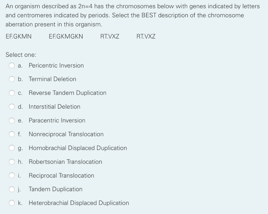 Solved An organism described as 2n=4 has the chromosomes | Chegg.com