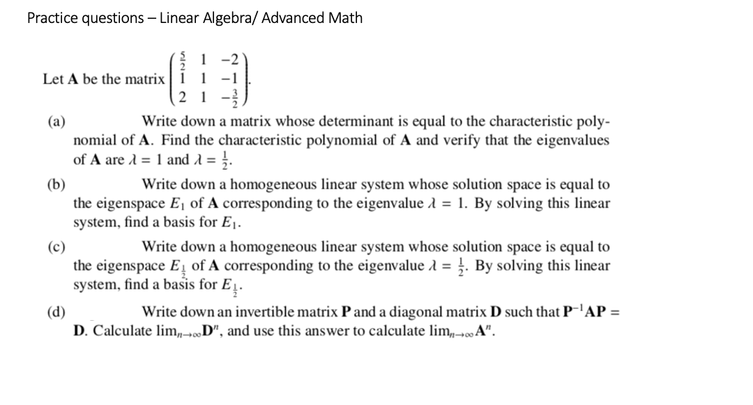 Solved Practice questions - Linear Algebra/ Advanced Math | Chegg.com