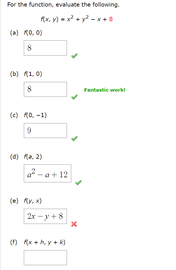 Solved For the function, evaluate the | Chegg.com
