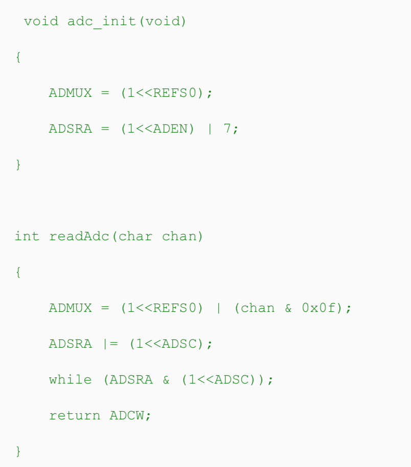 Solved void adc init(void) { ADMUX = (1