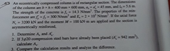 65 An eccentrically compressed column is of | Chegg.com