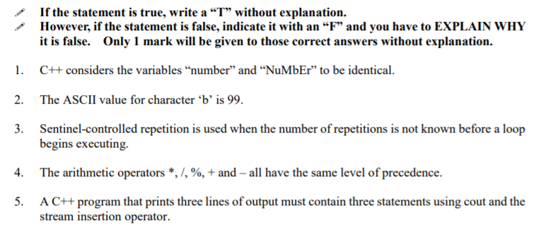 Solved If the statement is true, write a “T” without | Chegg.com