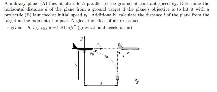 Solved A military plane (A) flies at altitude h parallel to | Chegg.com