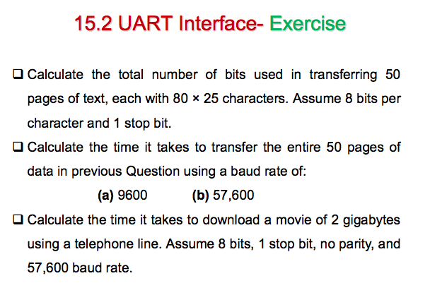 Solved 15.2 UART Interface-Exercise Calculate the total | Chegg.com