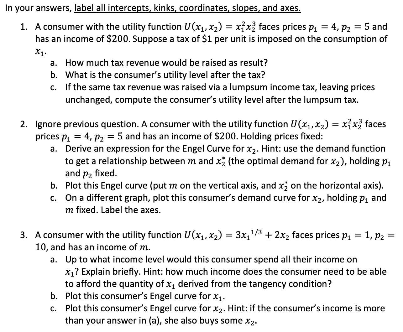 Solved your answers, label all intercepts, kinks, | Chegg.com