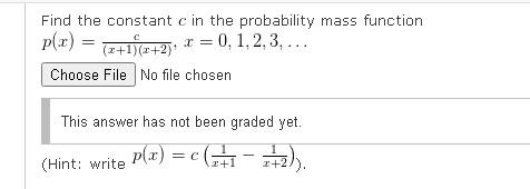 Solved Find the constant c in the probability mass function | Chegg.com