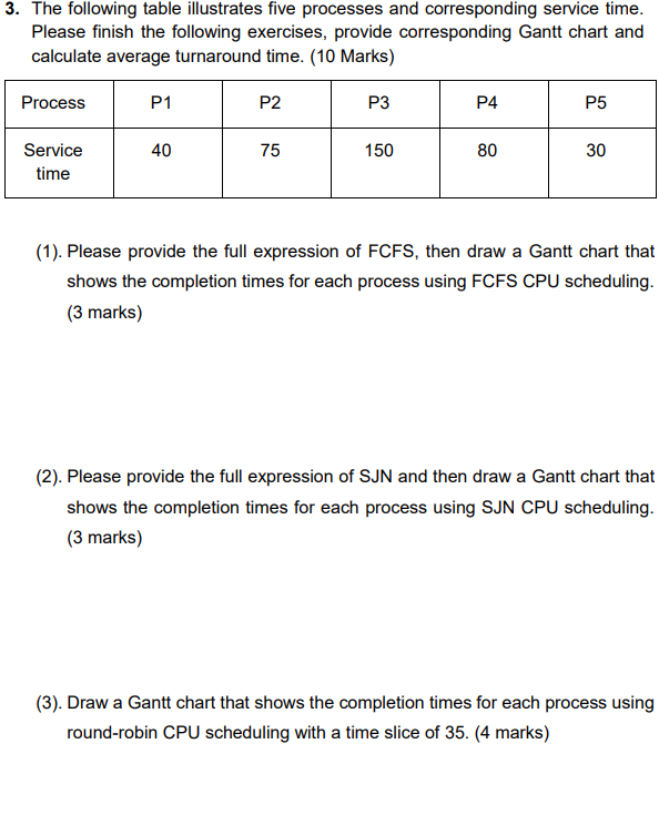 Solved 3. The following table illustrates five processes and | Chegg.com