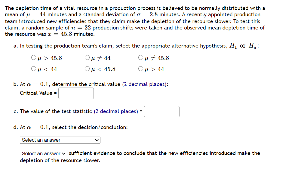 Solved The depletion time of a vital resource in a | Chegg.com