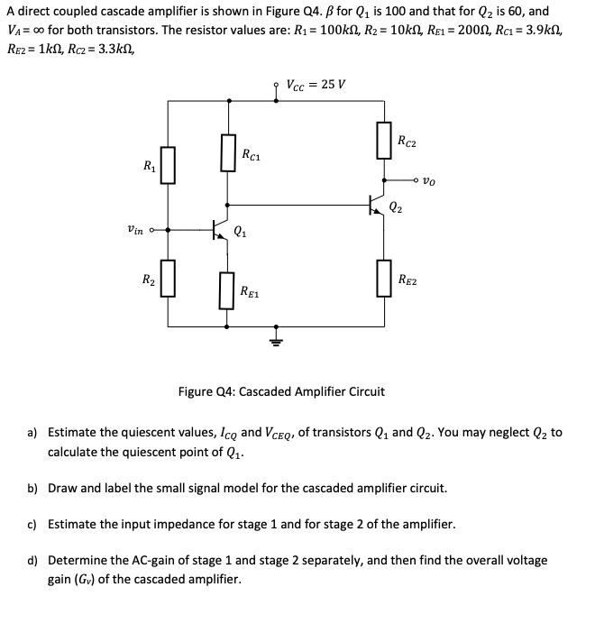 Solved A direct coupled cascade amplifier is shown in Figure | Chegg.com