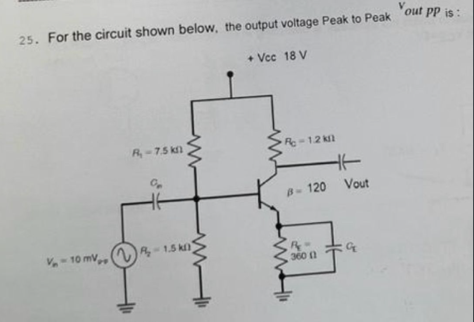 Solved For the circuit shown below, the output voltage Peak | Chegg.com