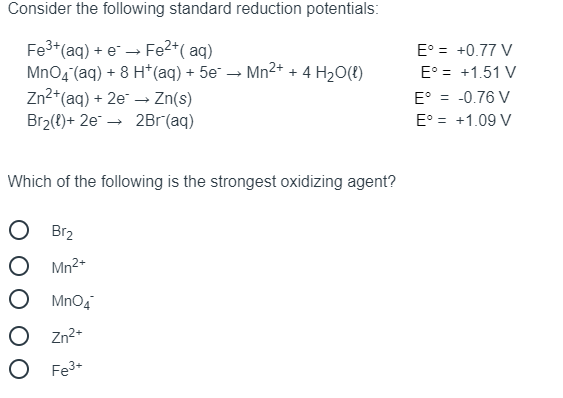 Solved Consider the following standard reduction potentials: | Chegg.com