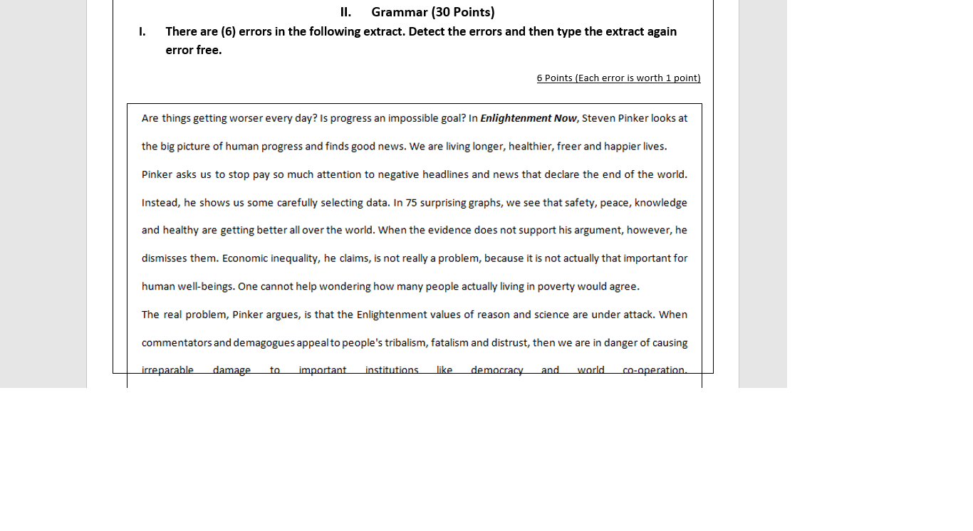 Solved II. Grammar (30 Points) There are (6) errors in the | Chegg.com