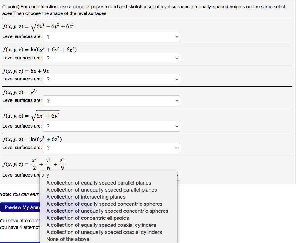 Solved (1 point) For each function, use a piece of paper to | Chegg.com
