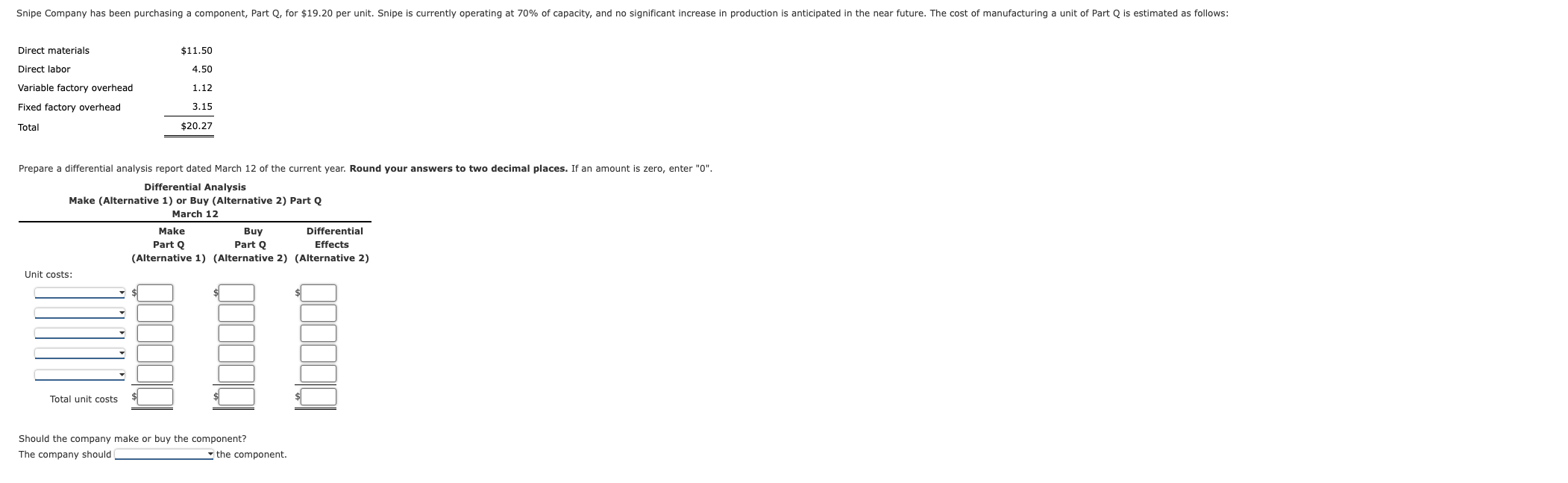 Solved Prepare a differential analysis report dated March 12 | Chegg.com