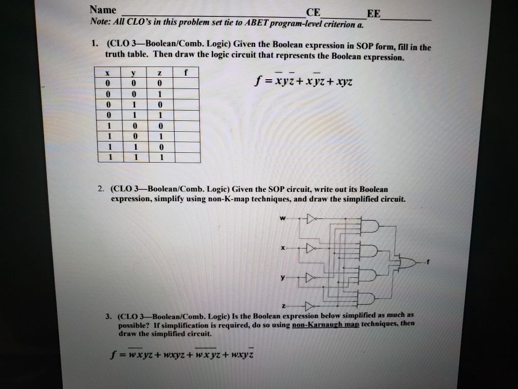 Solved Name EE Note: All CLO's in this problem set tie to | Chegg.com