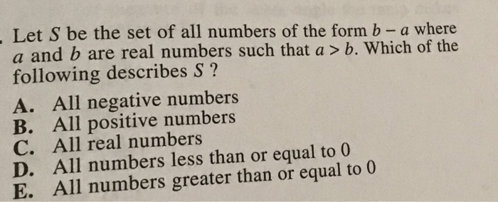 Solved Let S be the set of all numbers of the form b - a | Chegg.com