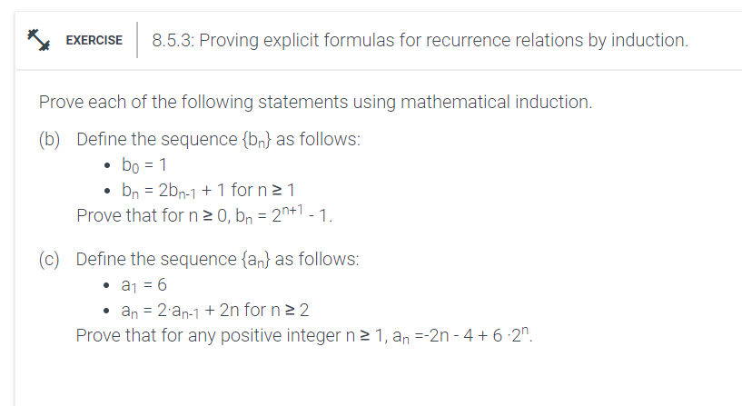 Solved 8.5.3: Proving explicit formulas for recurrence | Chegg.com