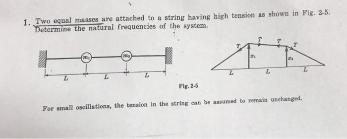 Solved 1. Two equal masses are attached to a string having | Chegg.com
