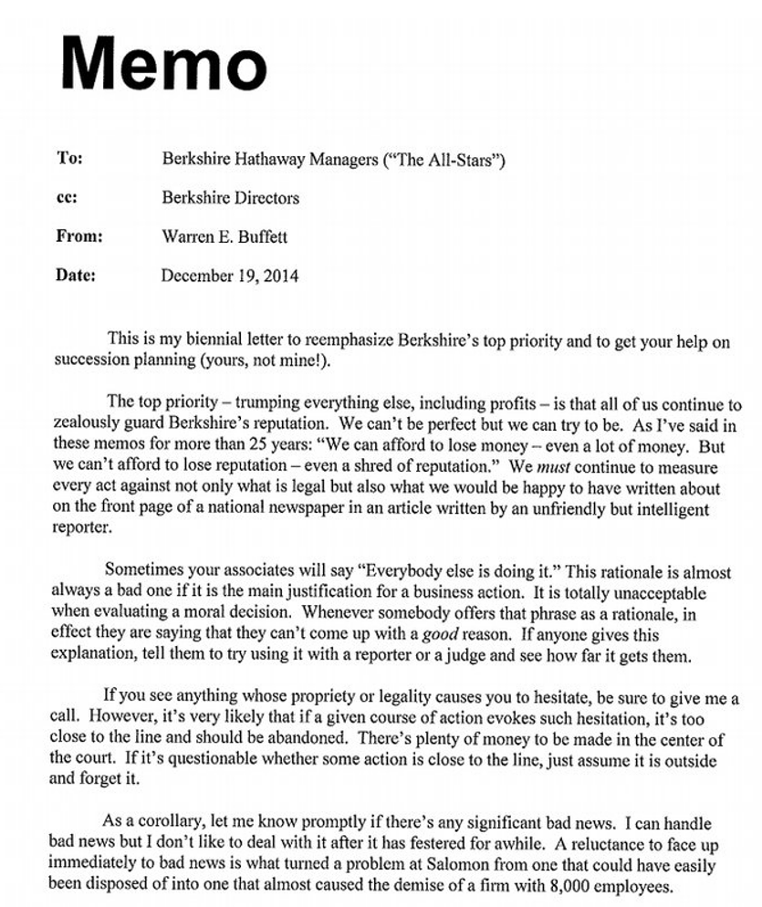 1Qกno To: Berkshire Hathaway Managers ("The | Chegg.com