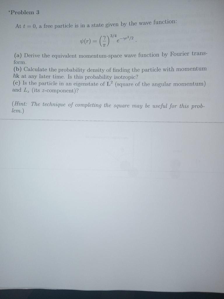 Solved At t=0, a free particle is in a state given by the | Chegg.com