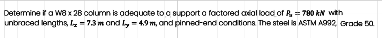 Solved Determine if a W8 x 28 column is adequate to a | Chegg.com