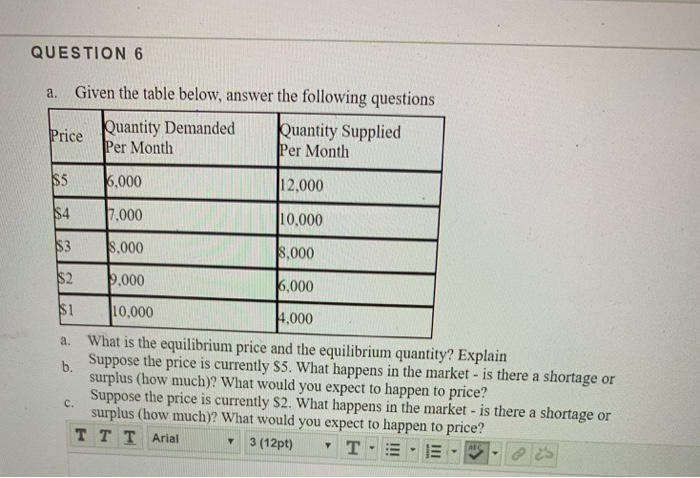 Solved QUESTION 6 a. Given the table below, answer the | Chegg.com