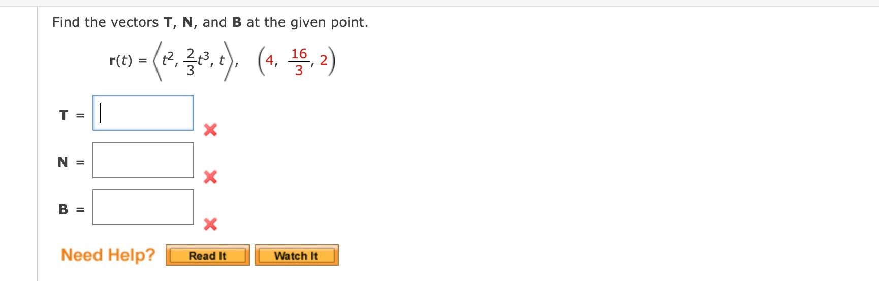 Solved Find the vectors T,N, and B at the given point. | Chegg.com