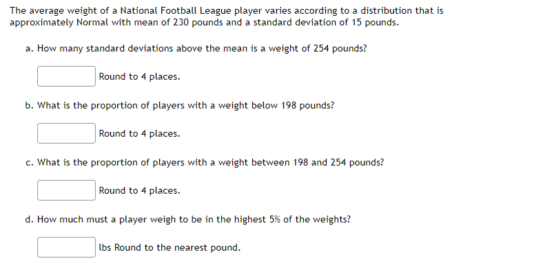 Solved The average weight of a National Football League | Chegg.com