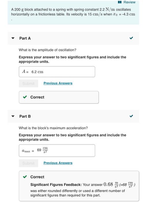 Solved Review A 200 g block attached to a spring with spring | Chegg.com